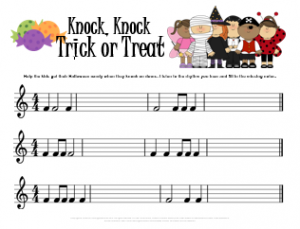 Music rhythmic dictation worksheet for Halloween | My Fun Piano Studio