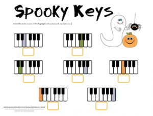 Spooky Keys Halloween Note Name Worksheet | My Fun Piano Studio