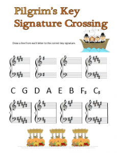 Thanksgiving Music Worksheet for Piano Pilgrims Key Signature Crossing ...