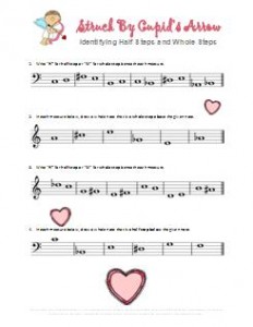Valentine's Music Worksheet Half and Whole Steps Cupids Arrow | My Fun ...
