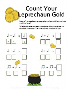 Count Your Leprechaun Gold Free Rythm Worksheet | My Fun Piano Studio